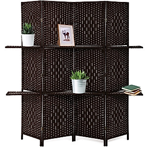 Room Divider 4 Panels Wood Frame Foldable Portable Separator Screen Folding Wall Dividers with Removable Storage Shelves for Home Living Room,Brown
