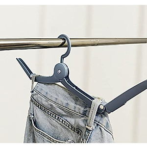 Fineget Travel Hangers Foldable Collapsible Plastic Hangers Portable Non Slip Clothes Hangers for Laundry Car Camping Blue/Gray Hangers Quick Drying (4 Pcs + 8 Clips)
