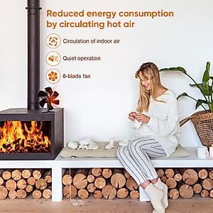 AhmyLion Wood Stove Fan, Fireplace Fan with Wood Stove Magnetic Thermometer, 6-Blade Heat Powered Stove Fan for Wood/Log Burners/Fireplaces/Heaters
