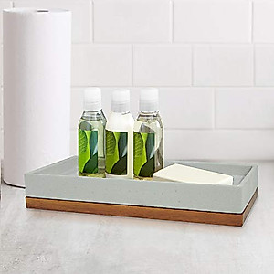 nu steel Concrete, made of cement Storage Organizer Tray for Bathroom Vanity Countertops, Closets - Holder for Watches, Earrings, Makeup Brushes, Reading Glass, Perfume, Guest Hand Towel - Stone/brown