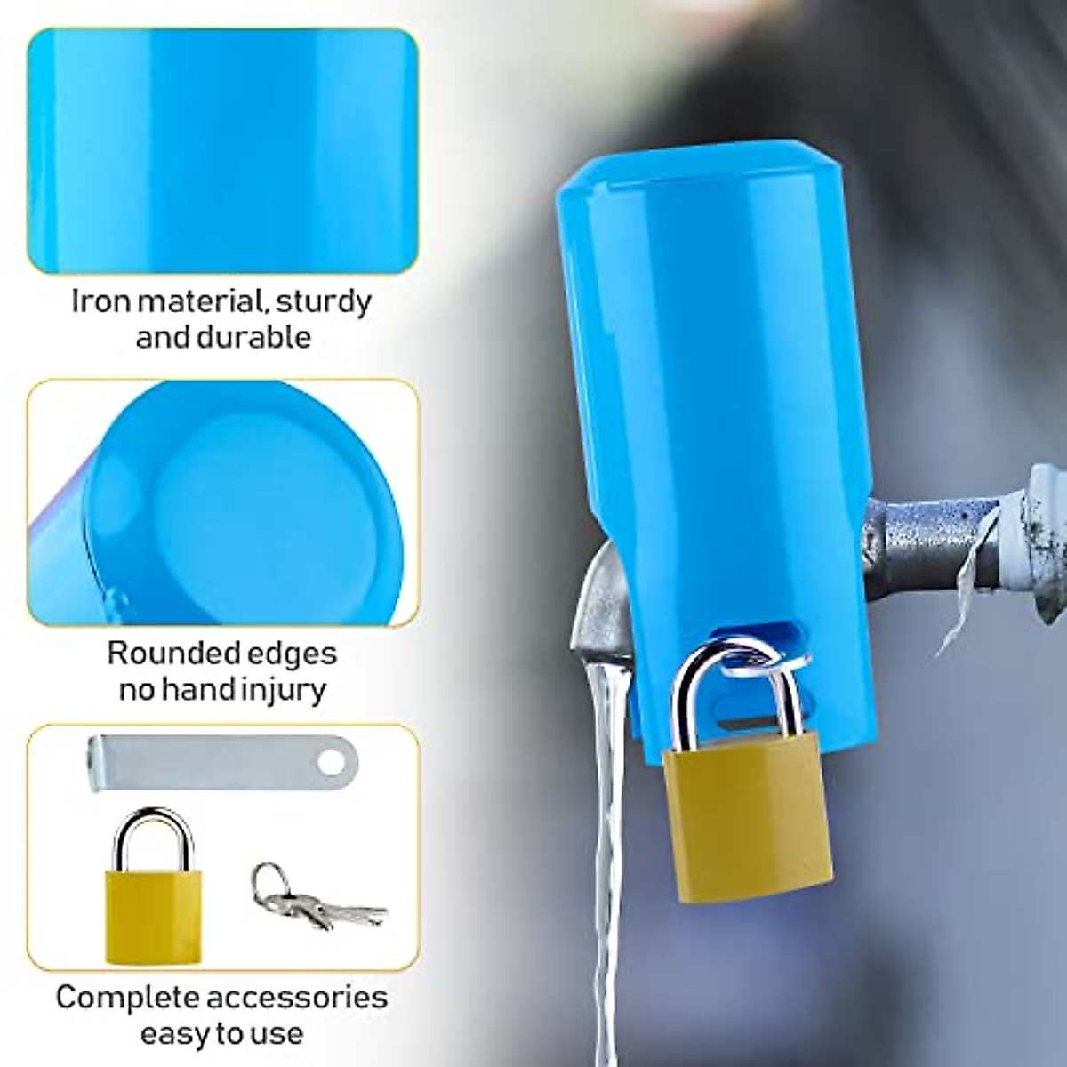Echaprey Water Faucet Lock Outdoor/Kitchen/Garden Hose Tap Faucet Lock Anti-Theft Child-Proof Metal Faucet Protection Cover Style A (Blue)