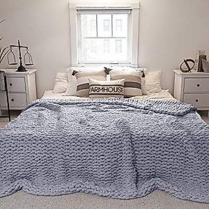 Tocozy Chunky Knit Blanket Soft Cozy Chenille Throw Handmade Cable Knit Blanket for Bed Sofa Home Decor Light Gray 60x80 Inch