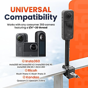 Best360 Aluminium Camera Clamp, Compatible with Insta360 X4/X3/ONE X2/ONE RS/ONE RS 1-INCH 360, for Bicycle/Motorcycle/Timelapse, 360 Action Camera Mount