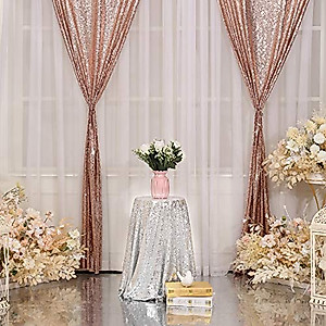 Juya Delight 2 Panels Sequin Photography Backdrop Curtain for Wedding Party Decoration Festival Ceremony，2ft x 8ft x 2Pcs,Rose Gold