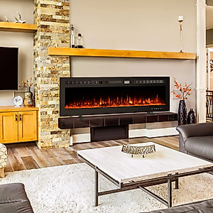 LIFETEN 60 in Electric Fireplace Insert,Recessed and Wall Mounted Fireplace Heater with Timer,Free Standing,Remote Control,Touch Screen,Overheating Protection,Log&Crystal,9 Adjustable Flame,750/1500W