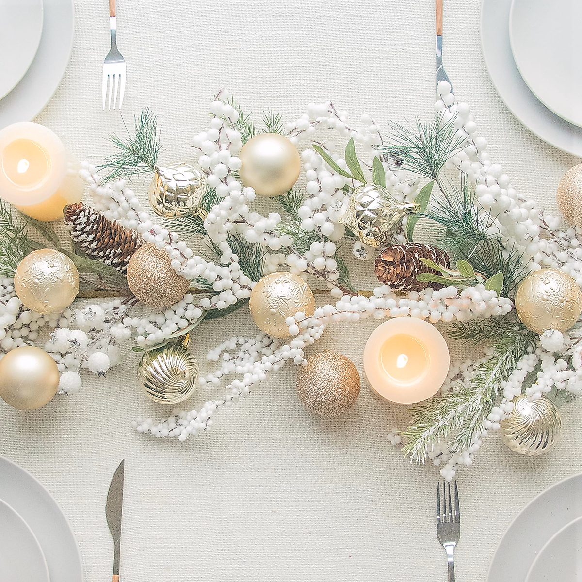 KI Store Champagne Christmas Balls 34pcs 2.36-Inch Christmas Tree Decoration Ornaments for Xmas Tree Holiday Wreath Garland Decor Ornaments Hooks Included