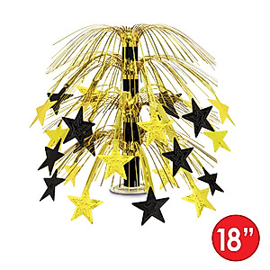Beistle Shimmering Star Cascade Awards Night Table Centerpiece Hollywood VIP Party Supplies Birthday Graduation New Year’s Eve Decorations, 18", Black/Gold