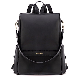 MIA + SOPHIA Leather Diaper Bag Backpack with Changing Pad, Stroller Straps, Bottle Holder (Black Mia)