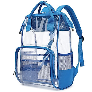 Yusudan Heavy Duty Clear Backpack for Men Women, School Bag Bookbag PVC Plastic Transparent Backpacks for Boys Girls (Blue)