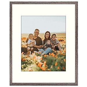 Golden State Art, 16x20 Picture Frame - Ivory Mat for 11x14 Photos - Grey Wood Grain Style - Wall Display - Great for Poster, Weddings Photos, Family Pictures, Memories, Gift