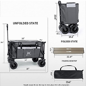 Whitsunday Collasible Wagon Cart, Large Capacity Wagon,Camping Beach Wagon Outdoor Picnic All-Terrain Wheels Heavy Duty Utility Wagon Cart for Grocery Gardening Shopping Fishing Grey