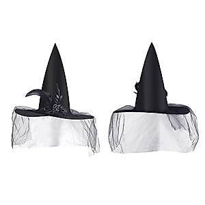 JUSTOTRY Witch Hat for Costume Party & Halloween - Women's & Girls' Black Witch Costume Hat with Roses, Feathers & Iron-on Design, Size 1PBL(Black, Silk, COS-HAT2)