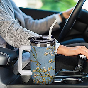 Niapessel Leak Proof Tumbler, Insulated Water Bottles with Straw, Blooming Almond Tree Van Gogh Insulated Cup with Handle 40 Oz Stainless Steel Flask for School, Travel, Car, Sports, Work
