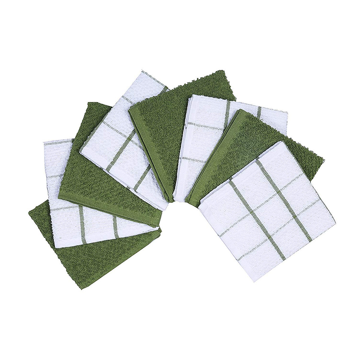 AMOUR INFINI Bundle Pack of 4 Terry Dish Towels + 8 Dish Cloths Ultra Soft and Absorbent Kitchen Towel & Dishcloth Combo (Green)