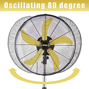 HiCFM 5000 CFM 20 inch High Velocity Pedestal Oscillating Fan with Powerful 1/5 Motor, 9ft Power Cord, Oscillation, Metal Body with Wheels for Garage, Commercial or Industrial - UL Safety Listed