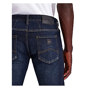 A | X ARMANI EXCHANGE Men's 5 Pocket Slim Denim, Dark Wash/Tobacco Stitching/Stretch Cotton, 33