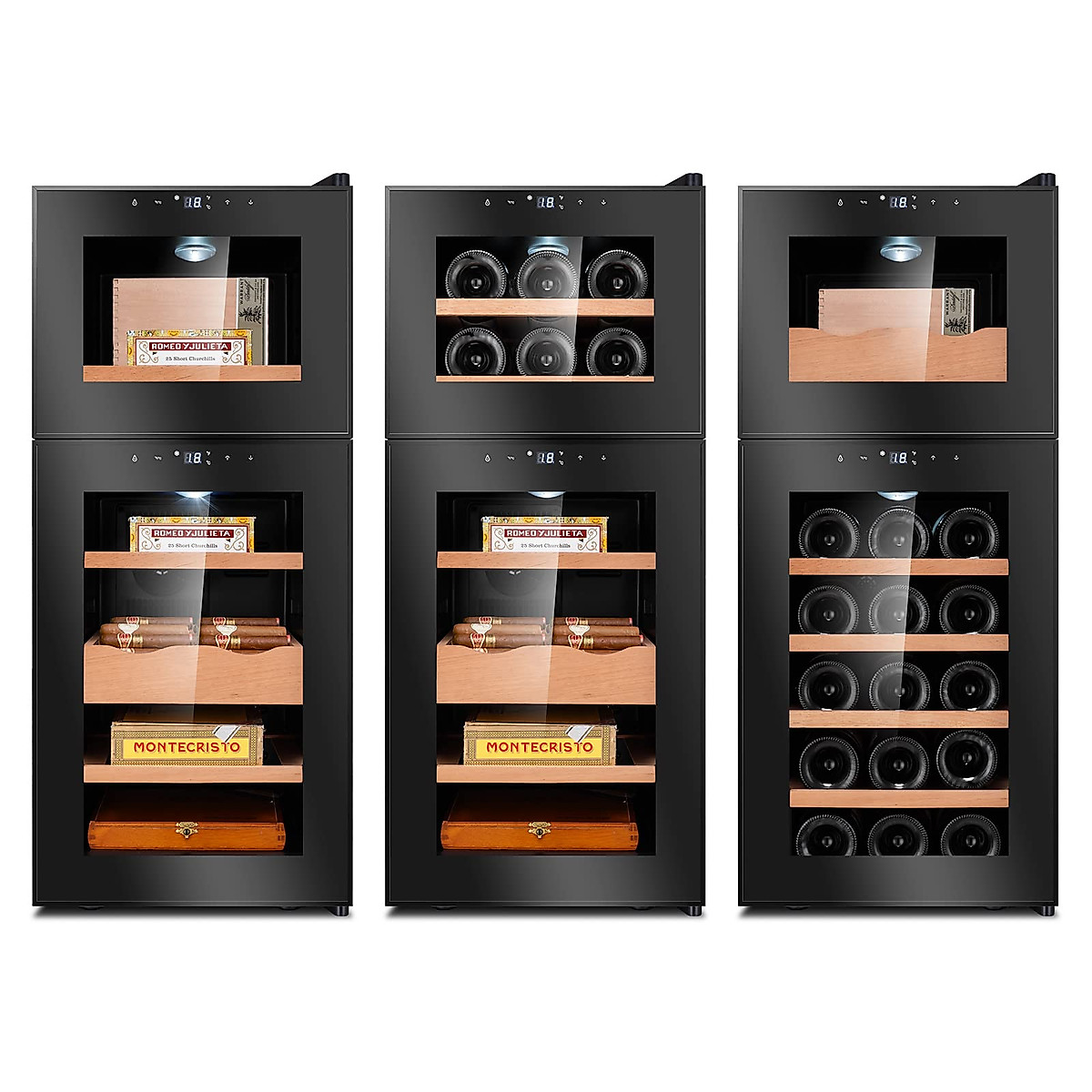 CIGARLOONG Electronic Cooler Humidor 59L Spanish Cedar Wood Shelves and Drawer Double Door Wine Cabinet,2.08 Cu Ft