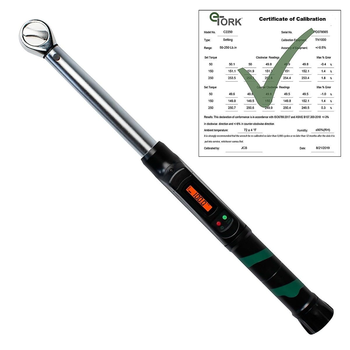 eTORK - Click-Style Torque Wrench | 3/8 Torque Wrench | 100 lbs Torque Wrench | Auto Torque Wrench | Electronic Scale Torque Wrench 3/8 Drive | Range: 10-100 ft.-lb./13.6-135.6 N.m