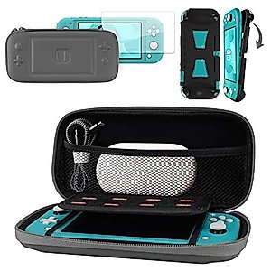 CoBak Carrying Case for Nintendo Switch Lite - with 1 Screen Protector, 1 Grip Case and 4 Thumb Grip Caps, Ultra Slim Premium EVA Travel Pouch Protective Cover, 8 Game Cartridges, Gray