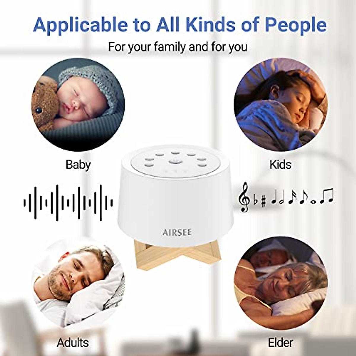 AIRSEE Sound Machine White Noise Machine with Baby Night Light Built-in 31 Soothing Sounds with Timer & Memory Features for Better Sleep, Portable Noise Machine for Baby, Adults…