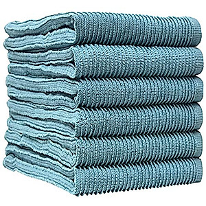 Premium Kitchen Towels - Large Cotton Kitchen Hand Towels - 6 Pack - Ribbed Design (16" x 26") - 340 GSM Highly Absorbent Tea Towels Set with Hanging Loop (Aqua)
