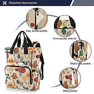 linqin Diaper Bag Backpack, Mushroom Pattern Design Autumn Nature Multifunctional Travel Backpack Maternity Changing Bags, Large Unisex Baby Bag Tote