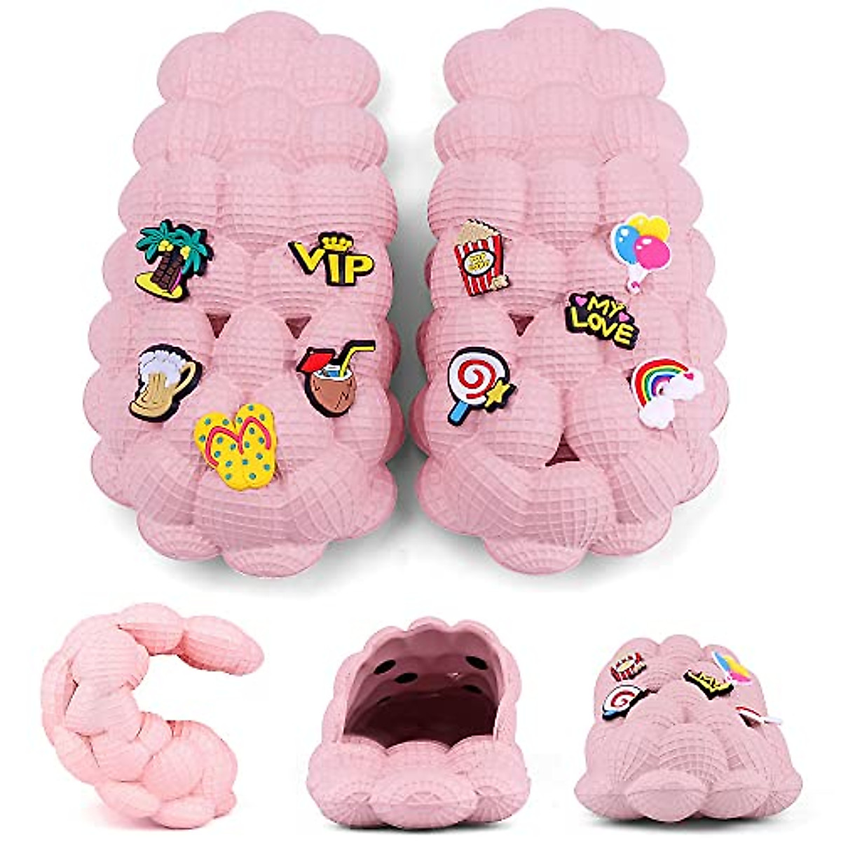 FJPTREN Kids Bubble Slides Slippers Funny Bubble Shoes Soft EVA Lychee Slides Soft Pillow Spa Slippers For Gym House Slippers Shower Bedroom Slippers Pink Size 2-2.5 (Little Girls)