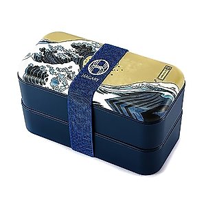 Hagary Wave Bento Box 2 Tier Japanese Lunch Box with Spoon and Fork Stackable Leak-Proof with Movable Partition Lunch Containers Scratch Proof 800ml