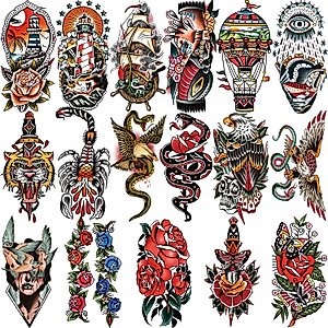Yazhiji 77sheets Waterproof Temporary Tattoo for Men or Women 17sheets Larger Half Arm Wolf Peony Butterfly Snake Fake Tattoos for Boy or Girl And 60 sheets Tiny Flower Tattoo Sticker for Kids