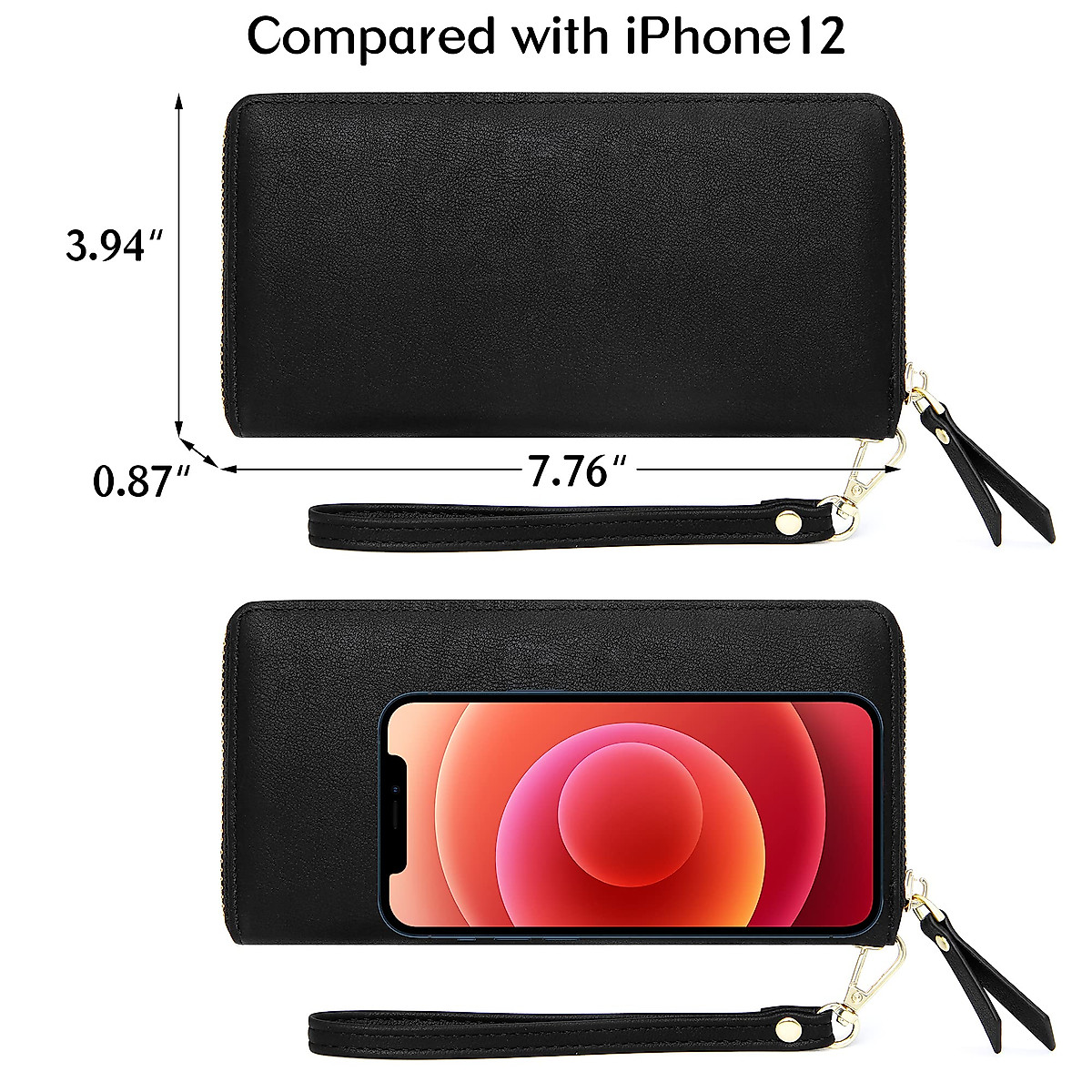 Badiya Womens Wallet RFID Blocking Leather Zip Around Wallet Large Capacity Credit Card Long Purse Clutch Wristlet