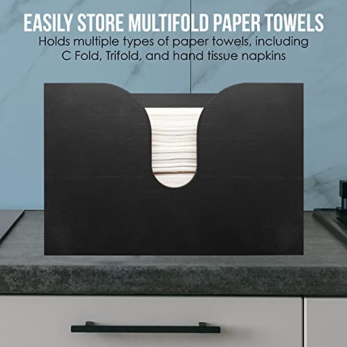 Bamboo Paper Towel Dispenser, Paper Towel Holder Wall Mount & Countertop for Kitchen and Restroom Decor - Holds Multifold Paper Towel, C Fold, Trifold Hand Tissue Napkins.