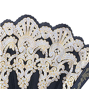 RAZZUM Folding Hand fansFolding Flower Lace Hand Held Fan，Luxury Fashion Hot Stamping Fan，Black Wedding Dance Party Silk Fans Chinese Fans Fan (Color : C)