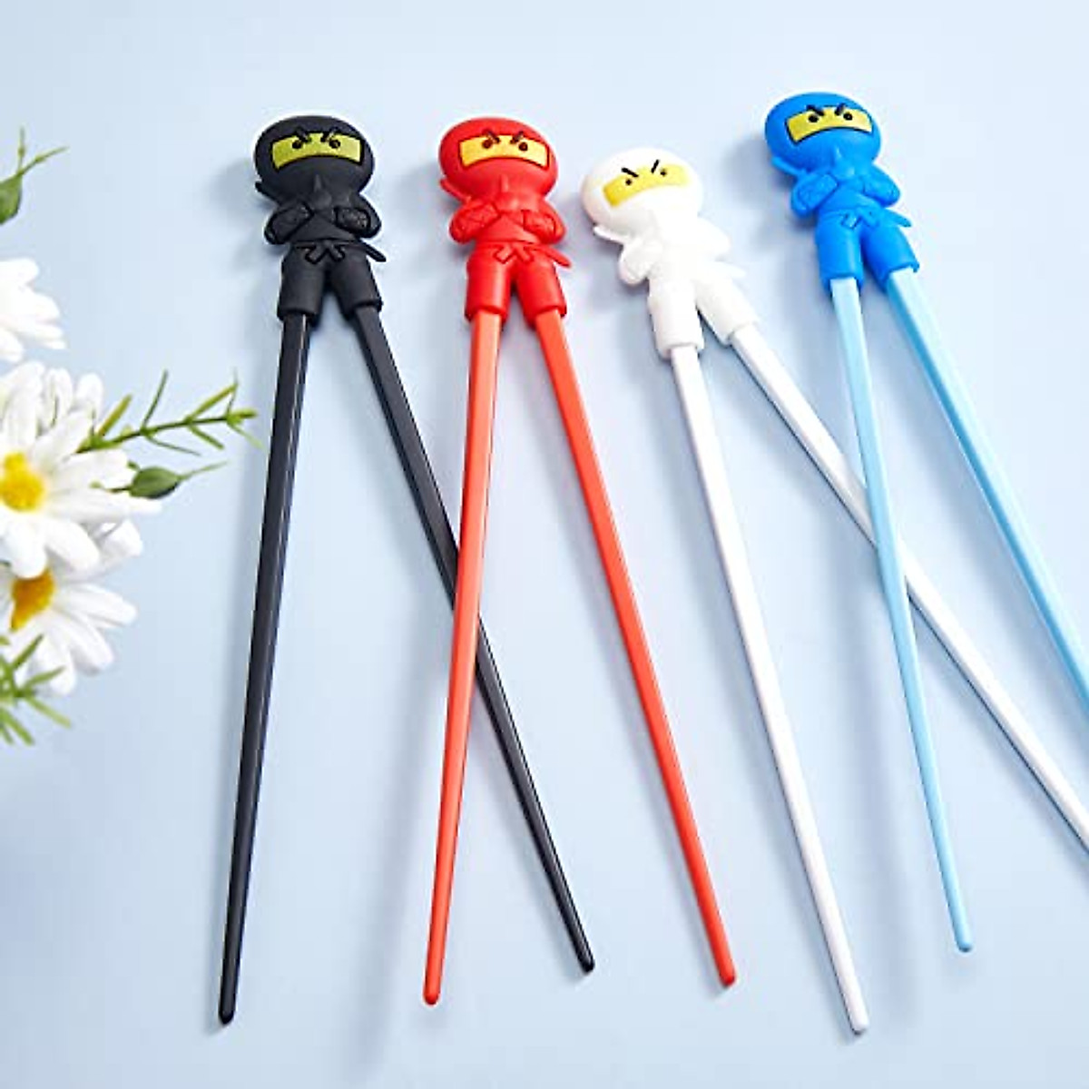 4 Pairs Ninja Training Chopsticks for Kids Adults Beginners Reusable Training Chopsticks with Silicone Chopstick Helper Japanese Cute Learning Chopsticks for right or Left Handed Trainer, 7 Inch
