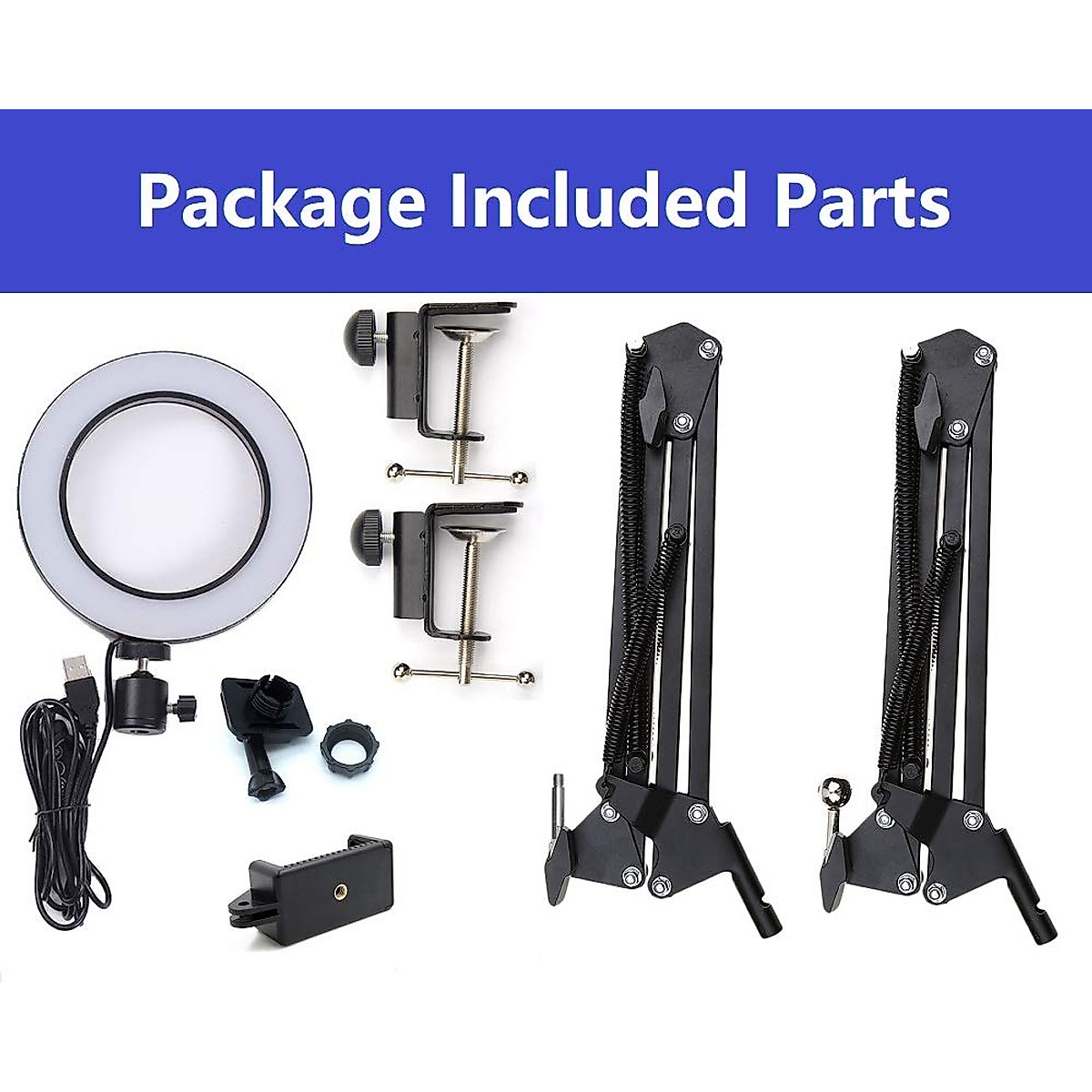 Phone Ring Light, 8'' Ring Light with 2 Suspension Arm Stand Compatible with iPhone 15 14 13 12 11 XR X XS Cell Phone for Baking,Craft,Calligraphy,Drawing,Online Lesson,Video Recording