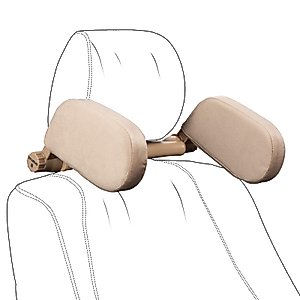 Spurtar Car Headrest Pillow, Road Pal Headrest Travel Pillow, Soft Velvet Adjustable Car Seat Headrest Pillow Head Neck Support, Memory Foam Headrest for Car, for Kids and Adults, Beige
