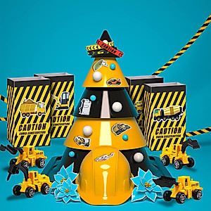 Construction Theme Party Favors Birthday Supplies Goodie Favor Bags Waterproof Truck Car Sticker Mini Engineering Car Toys Rubber Bracelets for Shower Return Present Construction Supplies (86)