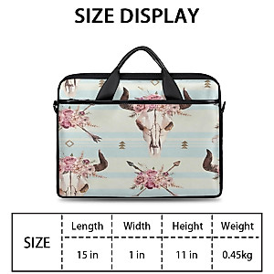 Bull Skull Flower Laptop Computer Bag Waterproof Shoulder Messenger Bag 13-15 inch Durable Laptop Tote Bag with Shoulder Strap Handle Lightweight Crossbody Briefcase