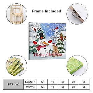 Snowman And Pet Cat Let It Snow Canvas Wall Art for Corridor, Christmas Decorations Modern Relax Prints Artwork Aisle Kitchen Bedroom Decor Waterproof, Ready to Hang 16x16 Inch