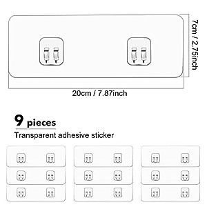 FGSAEOR 9 Pack Shower Caddy Adhesive Replacement, Transparent Adhesive Hooks Stickers, Strong Wall Hook Strip for Shower Caddy Basket Shelf, Soap Holder, Bathroom Storage Corner Shelves, Kitchen Racks