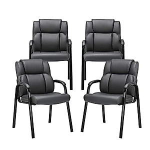 CLATINA Leather Guest Chair with Padded Arm Rest for Reception Meeting Conference and Waiting Room Side Office Home Black 4 Pack