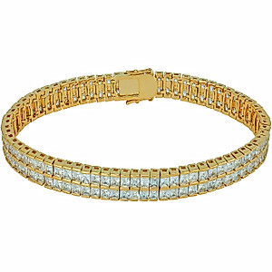 LIFETIME JEWELRY Princess Cut Cubic Zirconia Classic Tennis Bracelet 24k Gold Plated (7, 2 Rows)