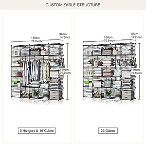 YOZO Wire Cube Storage Metal Closet Wardrobe Room Organizaion armoire Pantry Cabinet Book Shelf Organizer Rack MultiFuncation Cubby Shelving Unit, 25 Cubes, Black