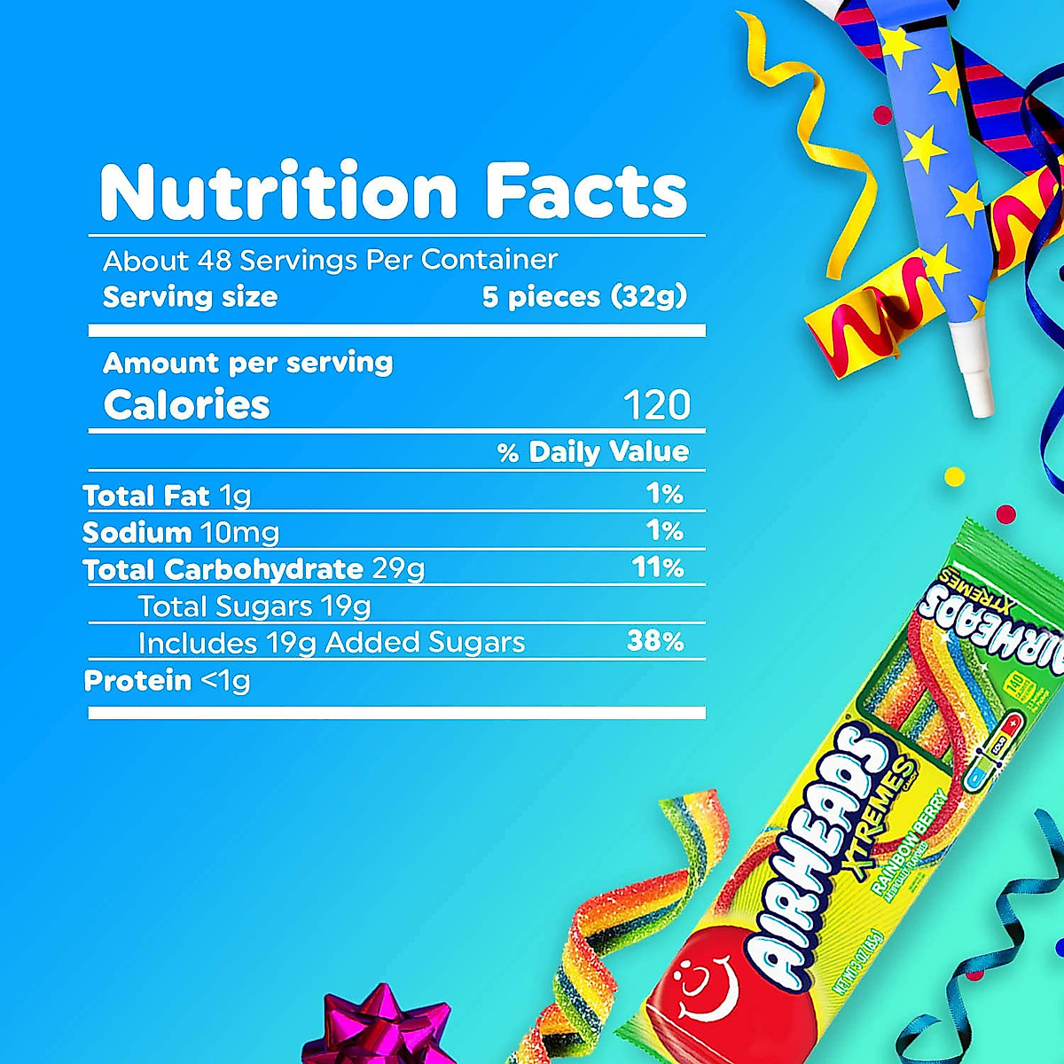 Airheads Xtremes Belts Sour Candy, Rainbow Berry, Non Melting, Bulk Party Bag, 4.5 oz (Pack of 12)