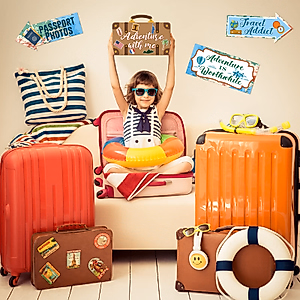 20 Pcs Travel Themed Party Decorations Set Let The Adventure Begin Sign Signs Bon Voyage for Birthday Baby Shower Decorations, 11 x 8 Inch, 5 Inch