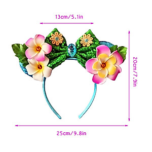 Kiddale Hawaiian Headbands Head Boppers,Tropical Flower Hair Band for Girls Women,Sequin Mouse Ear Flower Hair Accessories Costume Cosplay Headwear for Birthday Summer Luau Party Holiday Decorations