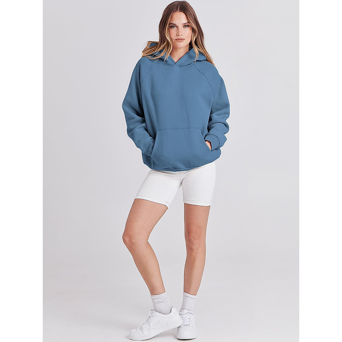 ANRABESS Women Hoodies Oversized Fleece Long Sleeve Comfy Casual Basic Pullover Sweatshirts 2025 Fall Outfits Sweater Deep Blue X-Large