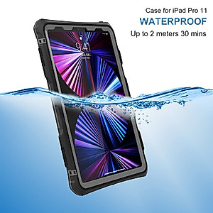 ShellBox Case New iPad Pro 11 inch 2022&2021&2020 Waterproof Case, Full-Body Heavy Duty Shockproof Protective Cover with Kickstand Built-in Screen Protector Pencil Holder Shoulder Strap