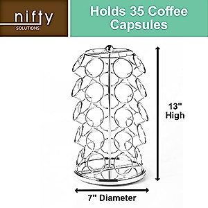 Nifty K Cup Holder – Compatible with K-Cups, Coffee Pod Carousel | 35 K Cup Holder, Spins 360-Degrees, Lazy Susan Platform, Modern Chrome Design, Home or Office Kitchen Counter Organizer