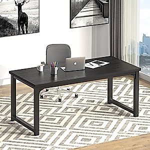 NSdirect 63" Large Computer Desk,Modern Simple Style PC Table Office Desk Wide Workstation for Study Writing,Gaming and Home Office,Extra 1" Thicker Wooden Tabletop and Black Metal Frame,Black