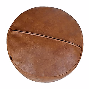 Thgonwid Unstuffed Faux Leather Pouf Cover, Handmade Footstool Ottoman Storage Solution, Floor Footrest Cushion - 16.5”x12.5”, Amaretto